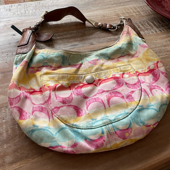 Coach | Bags | Coach Hampton Scribble Stripe Logo Hobo Purse Shoulder ...